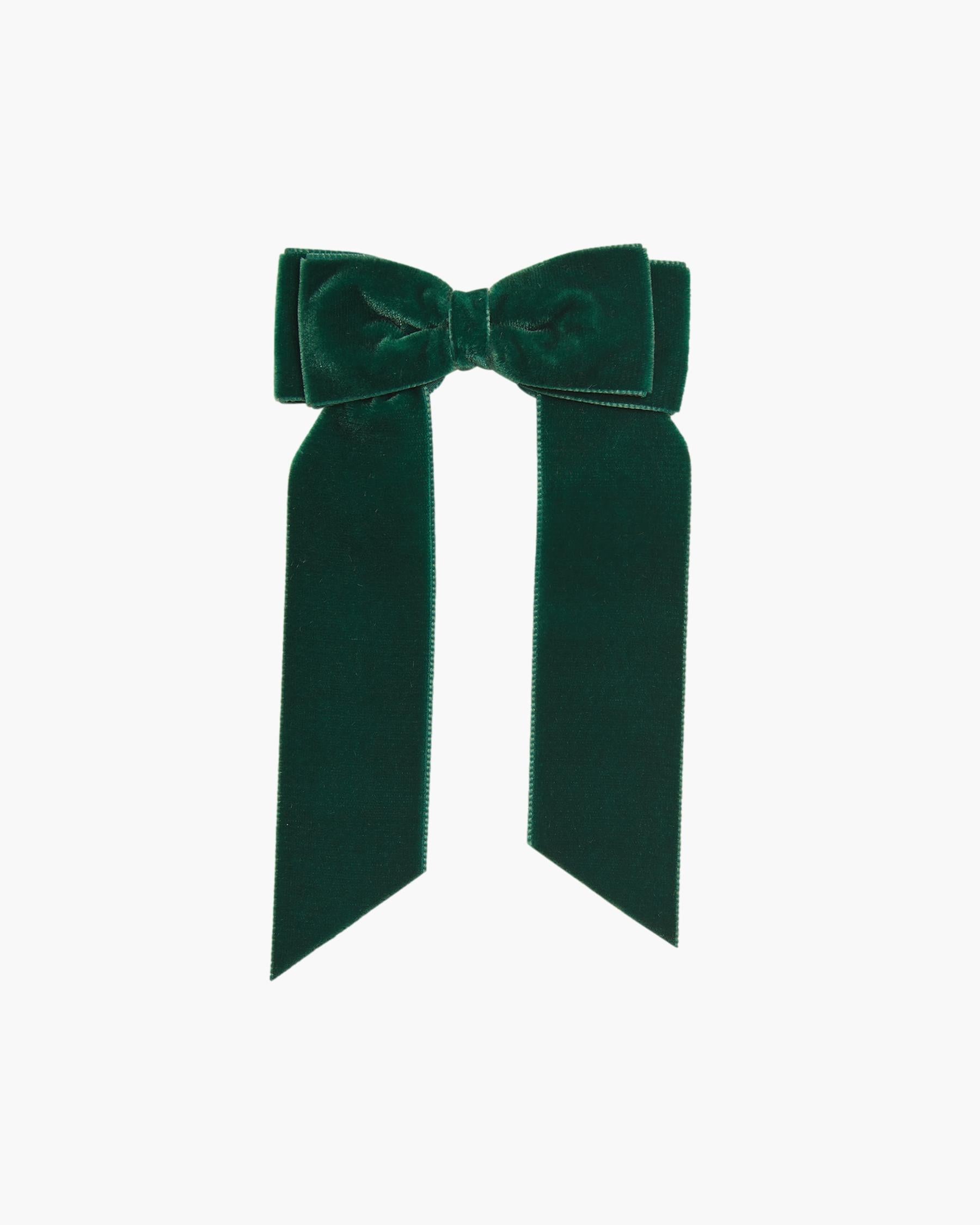 Large Velvet Long Tail Bow Green - Handmade in UK | Amaia London