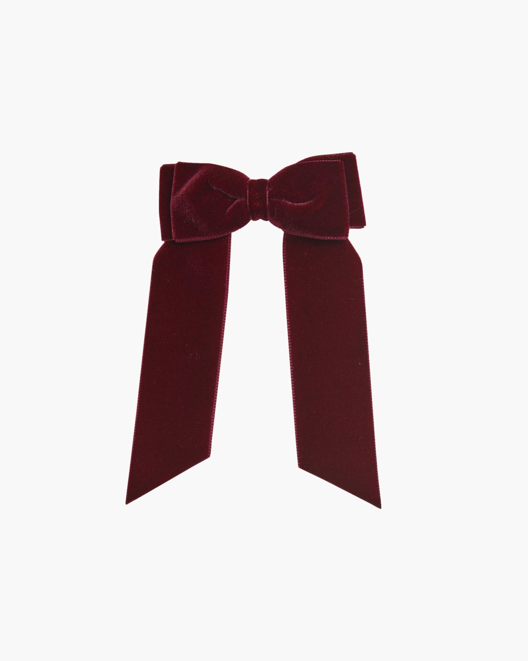 Large Velvet Long Tail Bow Burgundy - Handmade in UK | Amaia London