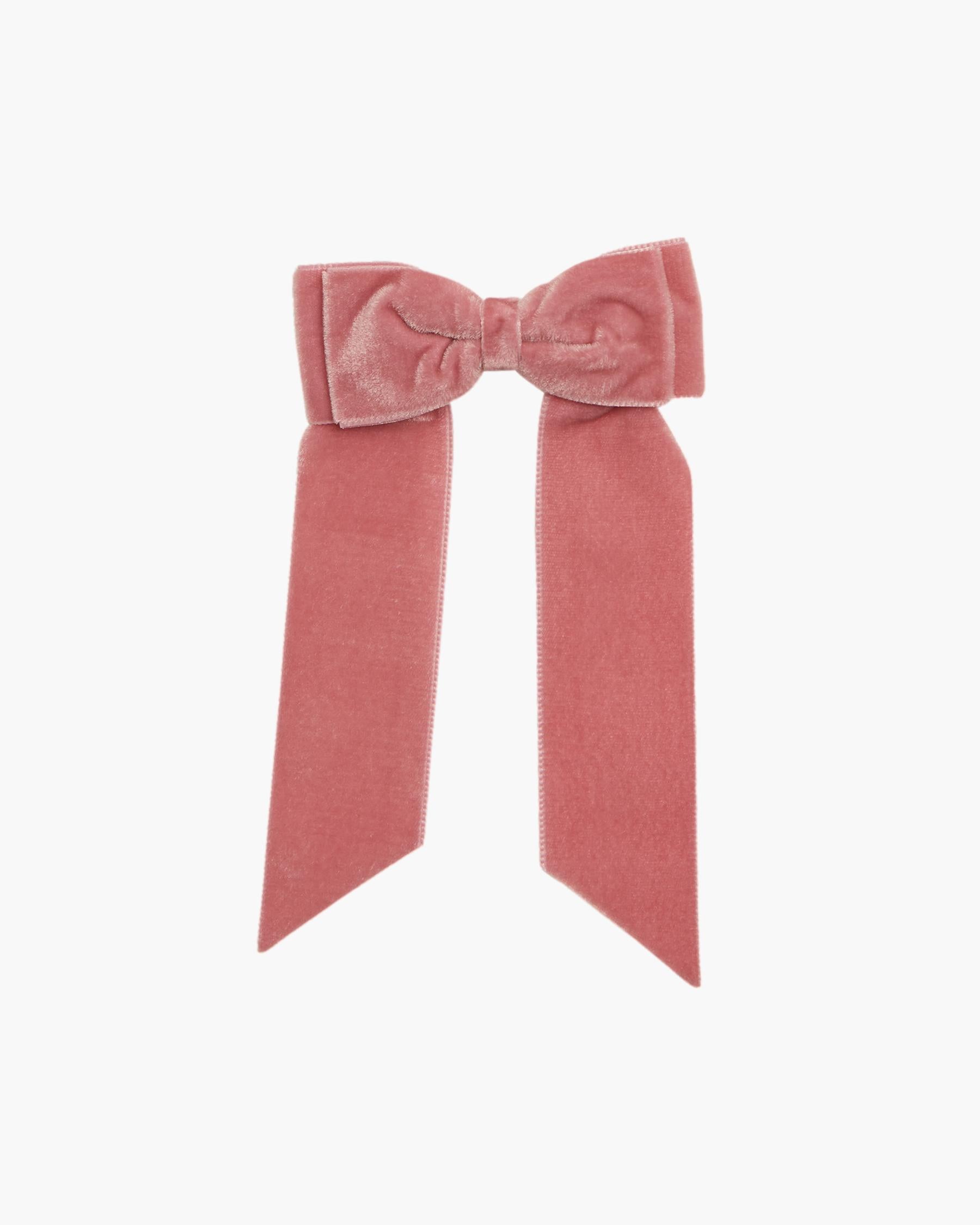 Large Velvet Long Tail Bow Pink - Handmade in UK | Amaia London