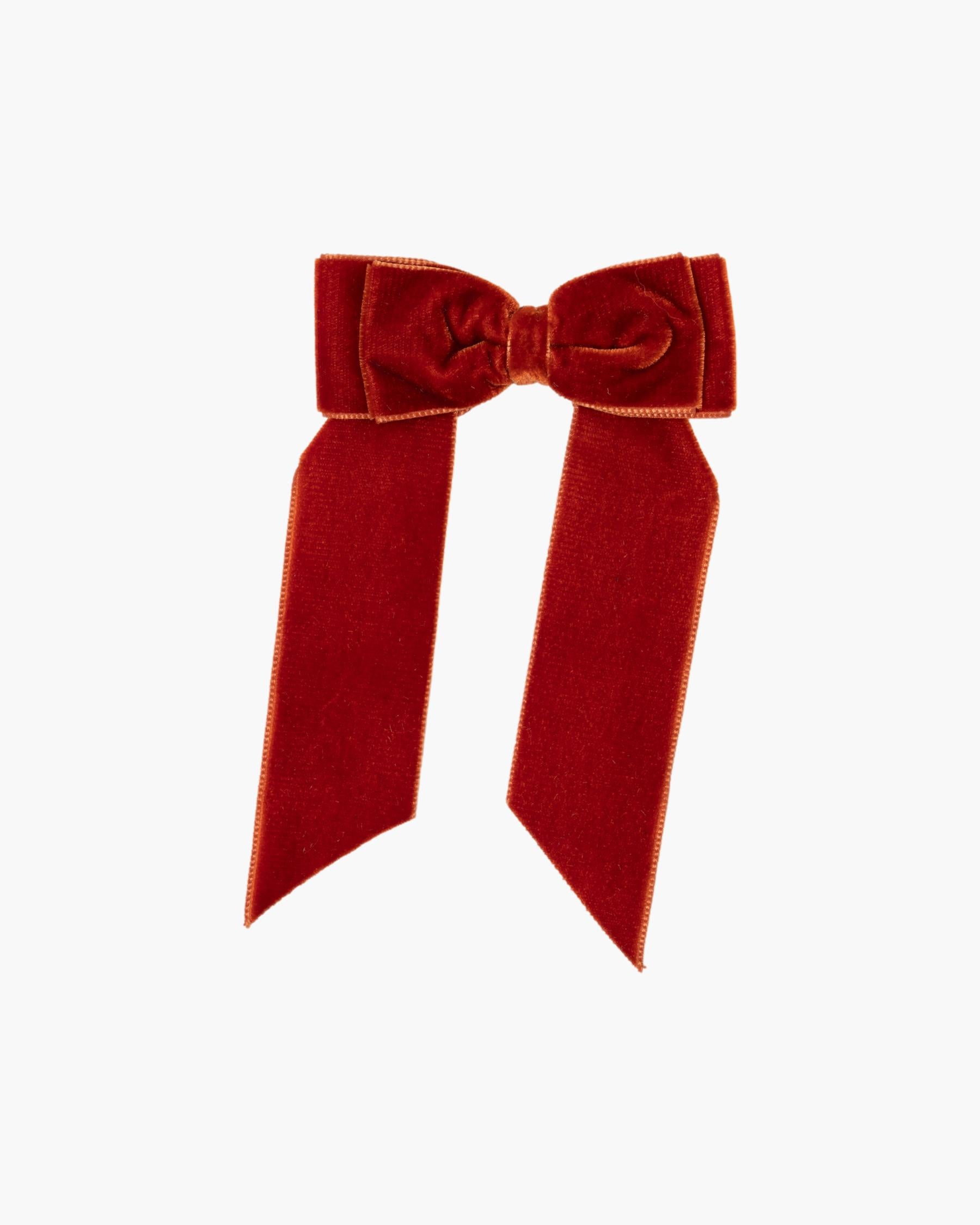 Large Velvet Long Tail Bow Rust - Handmade in UK | Amaia London