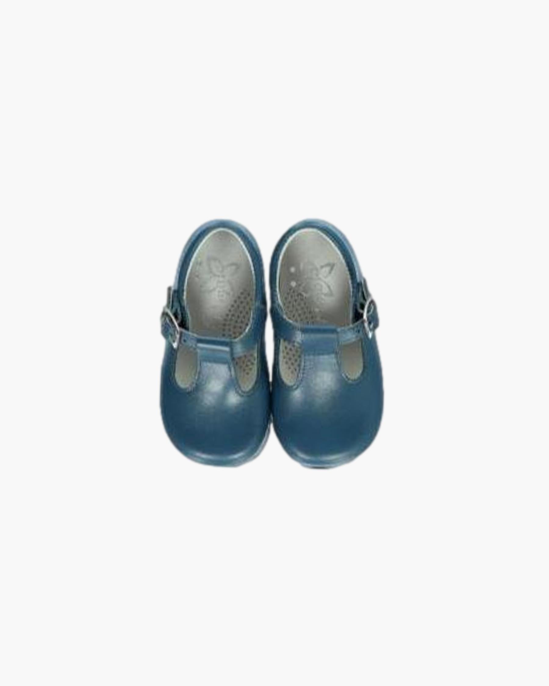 Luxury Baby Boy T-Bar Shoes in Denim Blue | Amaia London