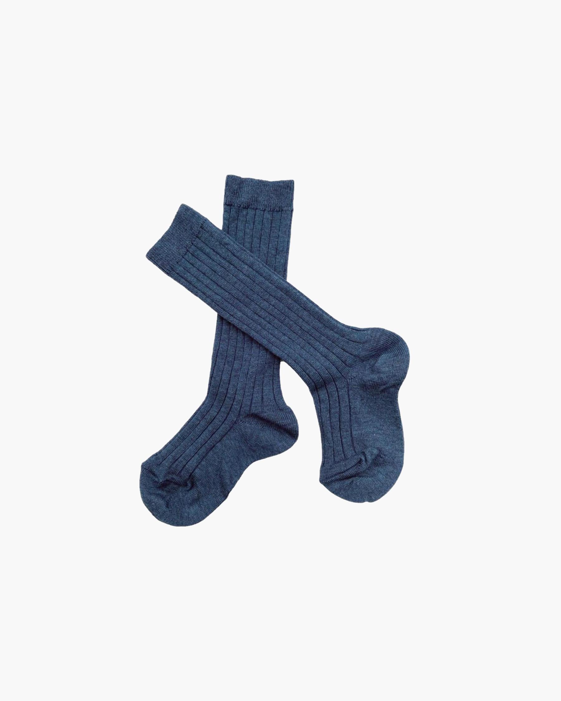 Blue Jean Ribbed High Knee Socks for Children | Amaia London