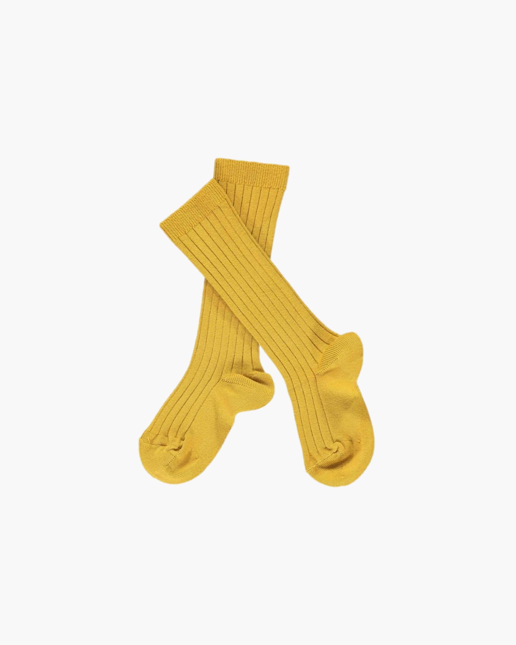 Mustard Ribbed High Knee Socks for Children | Amaia London
